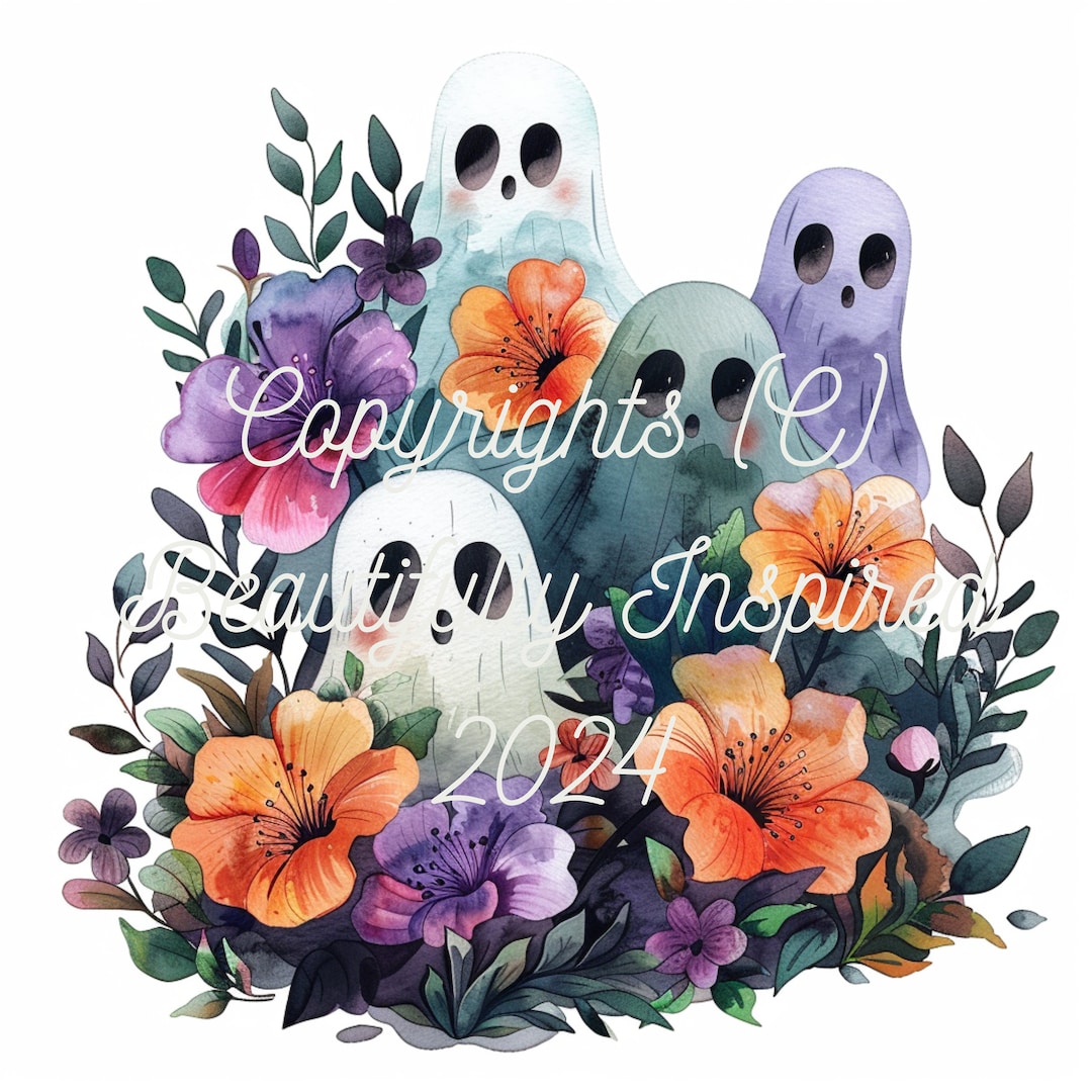 Cute Ghosts With Flowers POD Digital Graphics Artwork Transparent PNG ...