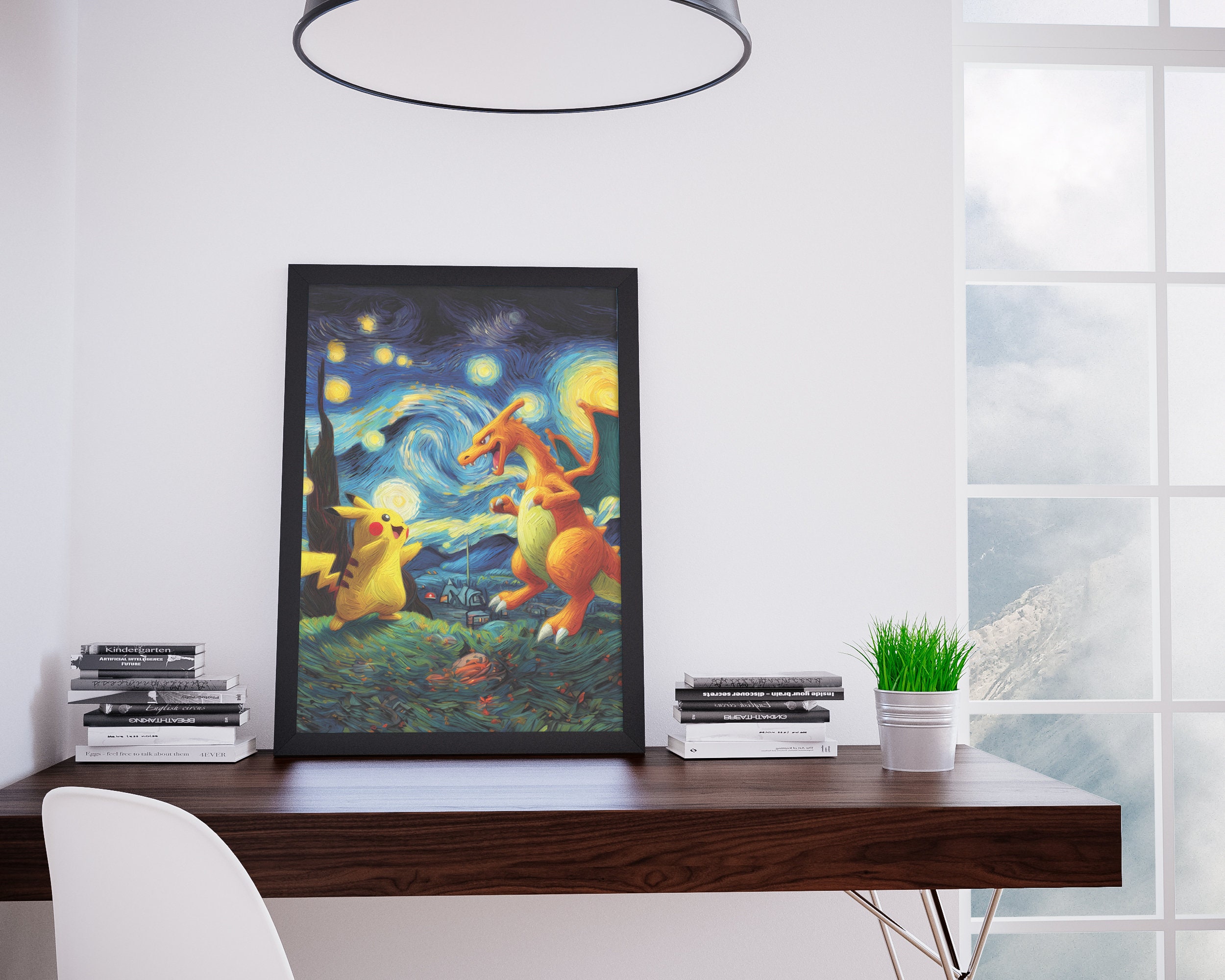 Pikachu and Charizard, the Starry Night, Vincent Van Gogh, Printable ...
