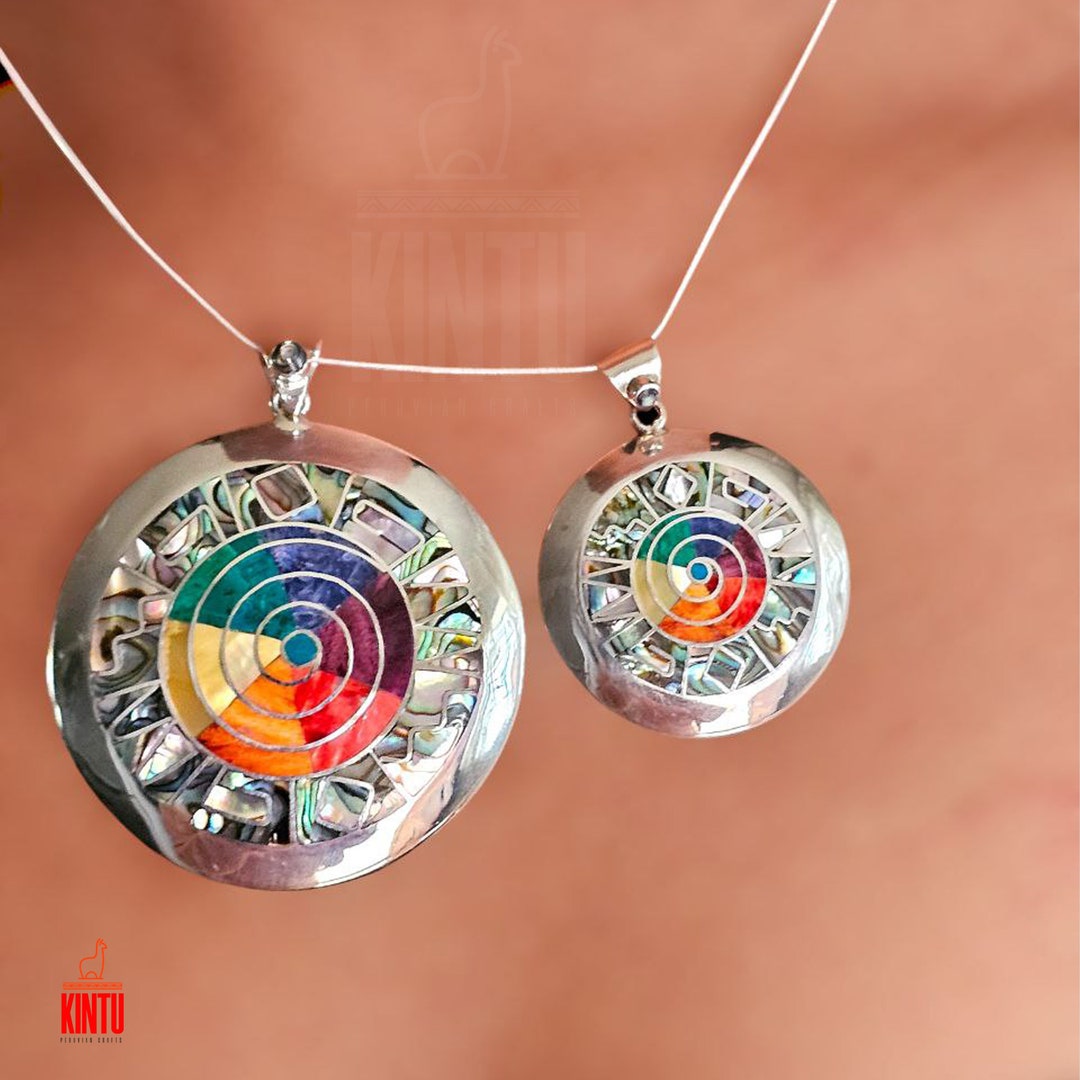 Inca Calendar Pendant With Pachamama - 950 Silver With Natural Stone ...