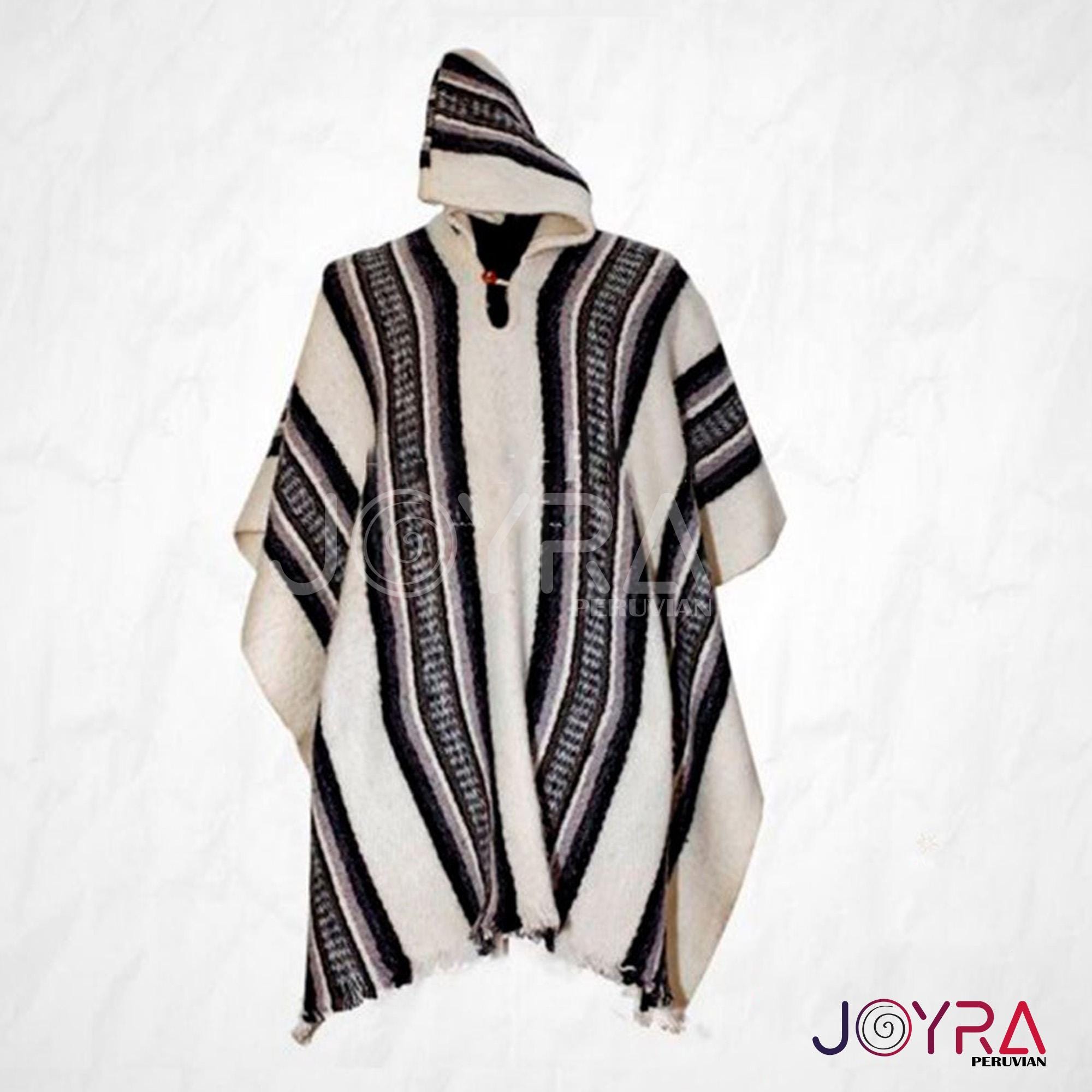 Cozy Winter Alpaca Poncho With Andean Stripes – Authentic Peruvian ...