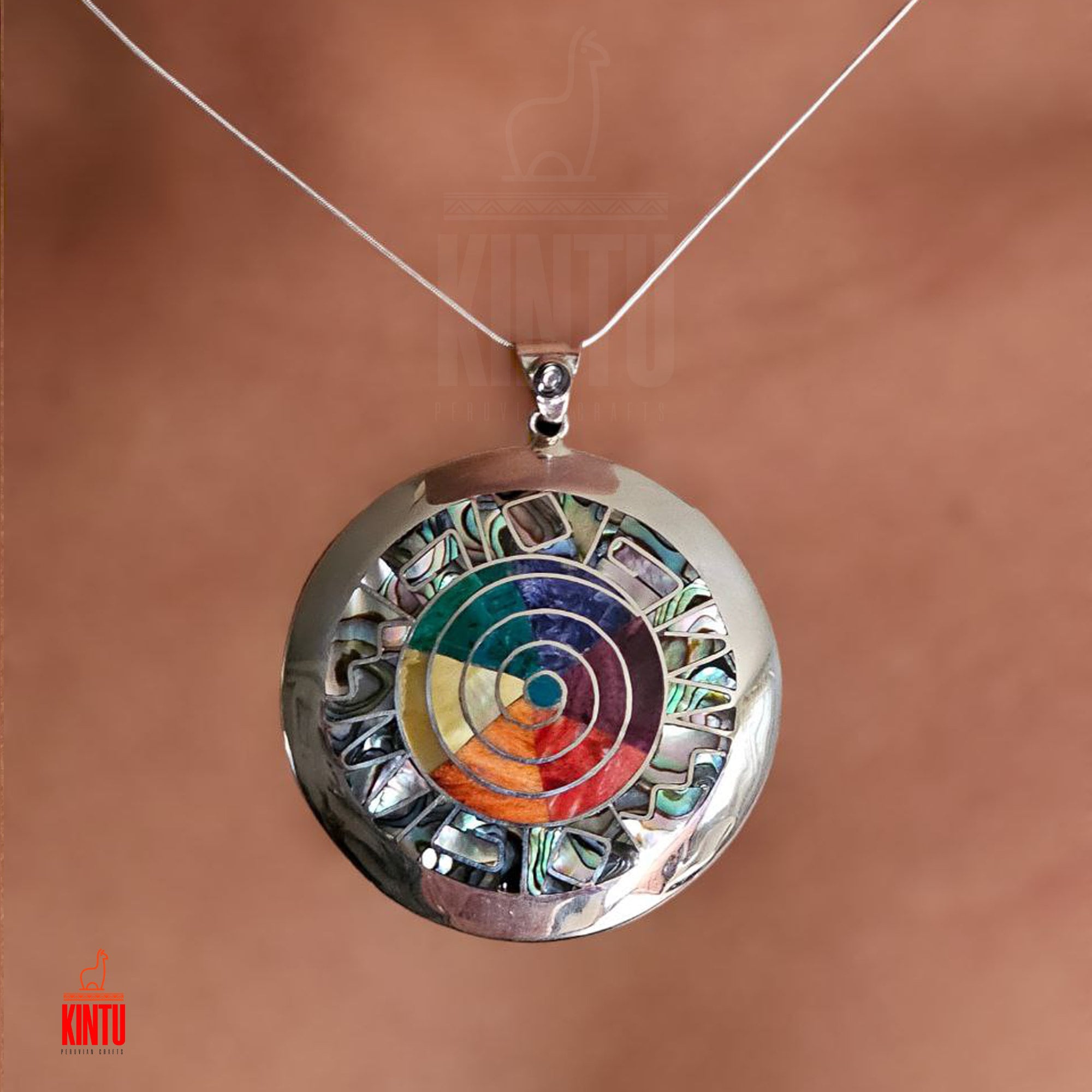 Inca Calendar Pendant With Pachamama 950 Silver With Natural Stone ...