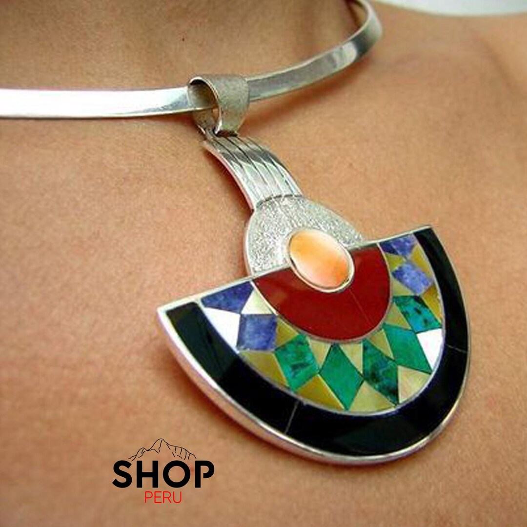 Andean-inspired Necklace With Inca Pendant and Natural Stones - Etsy