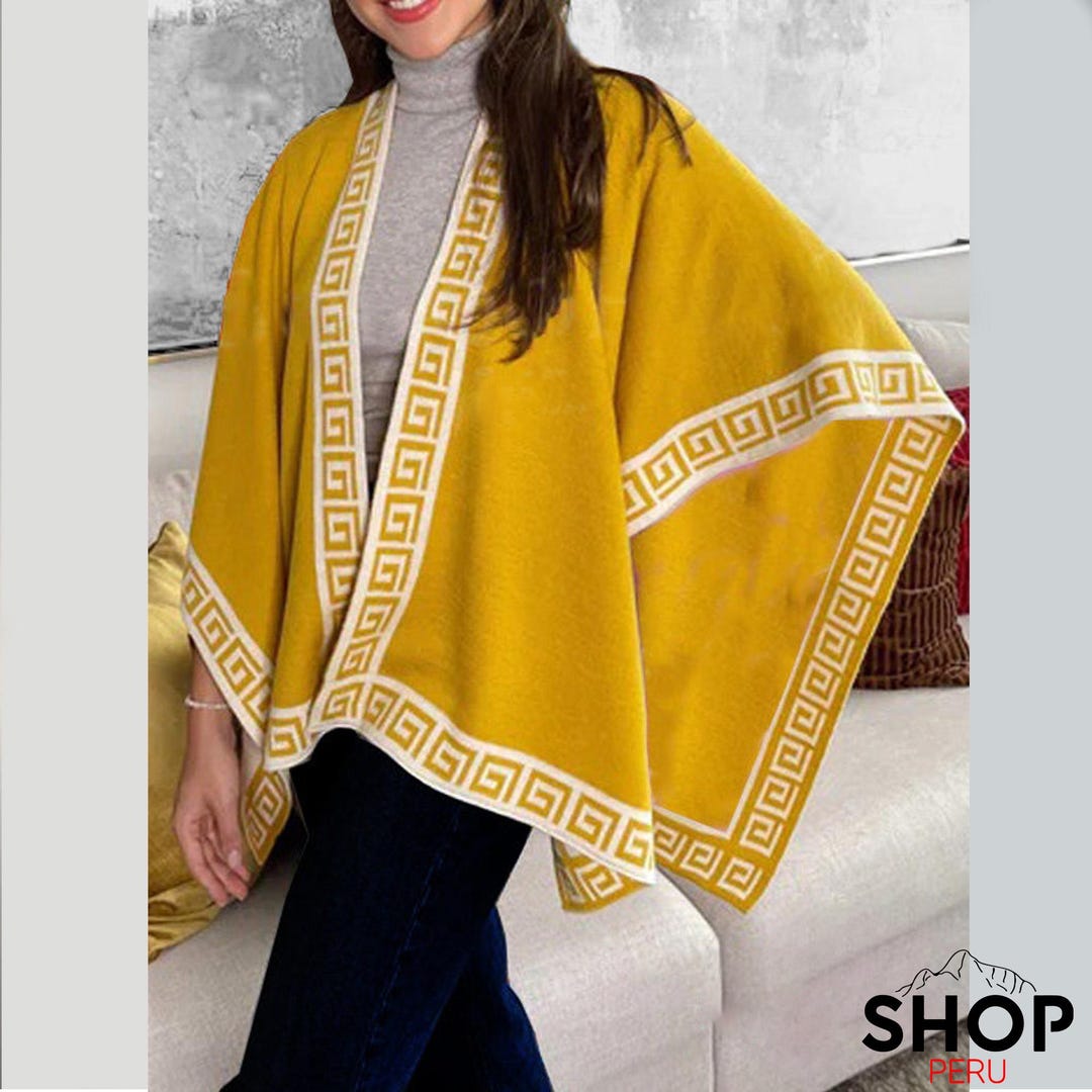 Alpaca Wool Poncho With Greek Key Design - Etsy