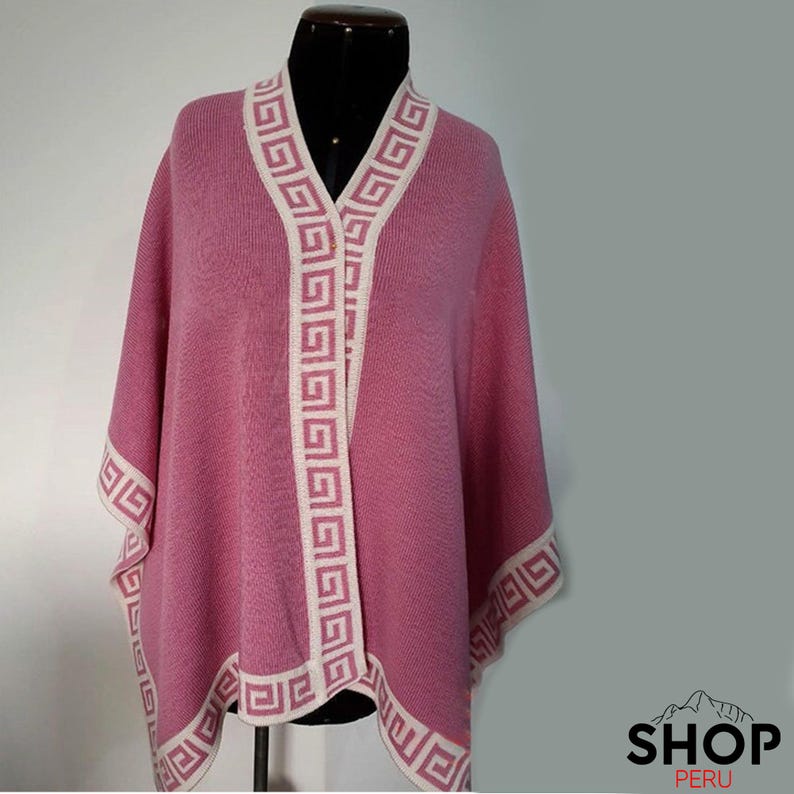 Alpaca Wool Poncho With Greek Key Design - Etsy