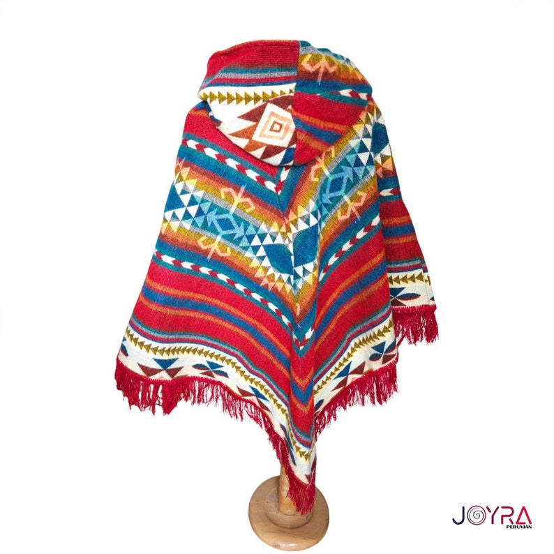 Traditional Peruvian Hooded Poncho With Fringe - Multicolor Ethnic ...