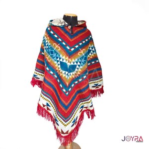 Traditional Peruvian Hooded Poncho With Fringe - Multicolor Ethnic ...