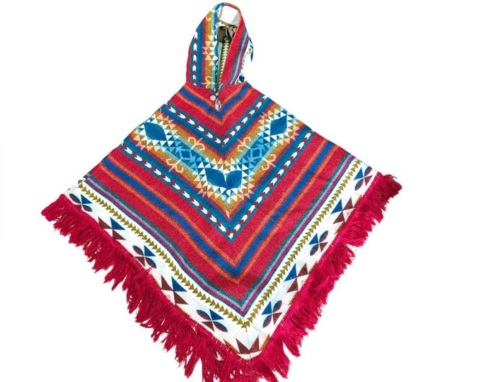 Traditional Peruvian Hooded Poncho With Fringe - Multicolor Ethnic ...