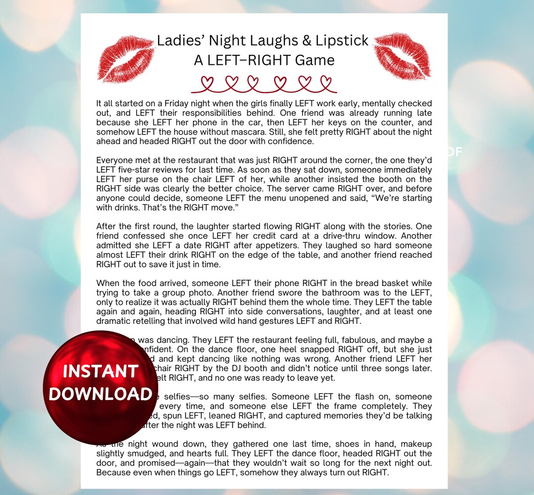 Ladies Night Out, Pass the Prize, Left Right Game, Girls Night Games ...