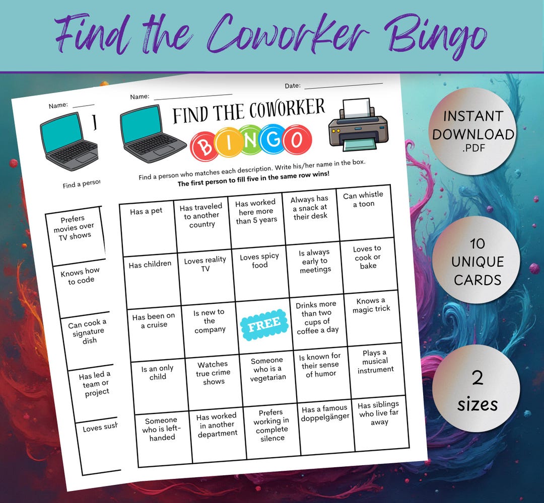 Office Party Game | Coworker Bingo | Team Building Games | Find the ...