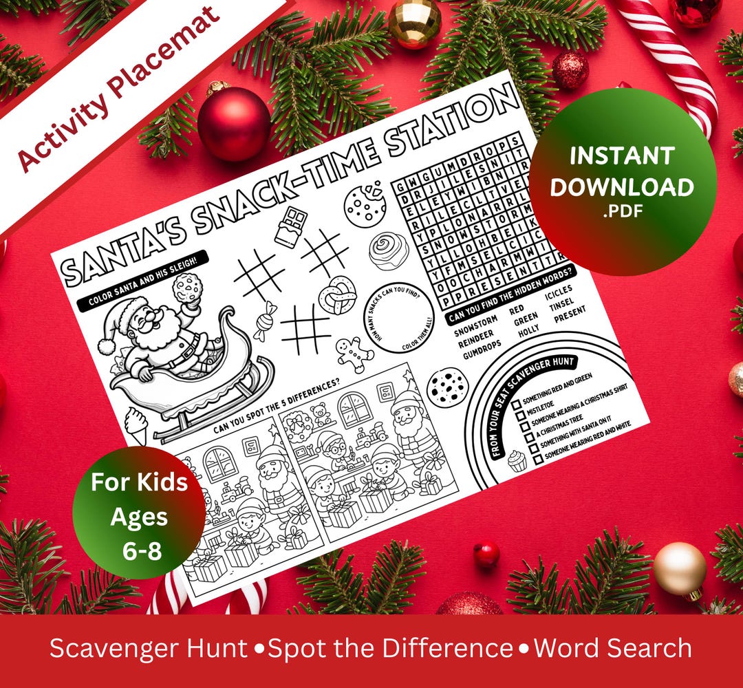 Christmas Activity Placemat for Kids | Holiday Games & Coloring Sheet ...
