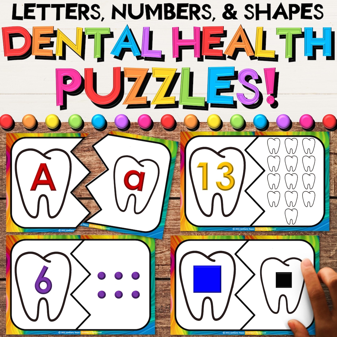 Dental Health Centers - Math and Literacy Puzzles With Alphabet & Shape ...