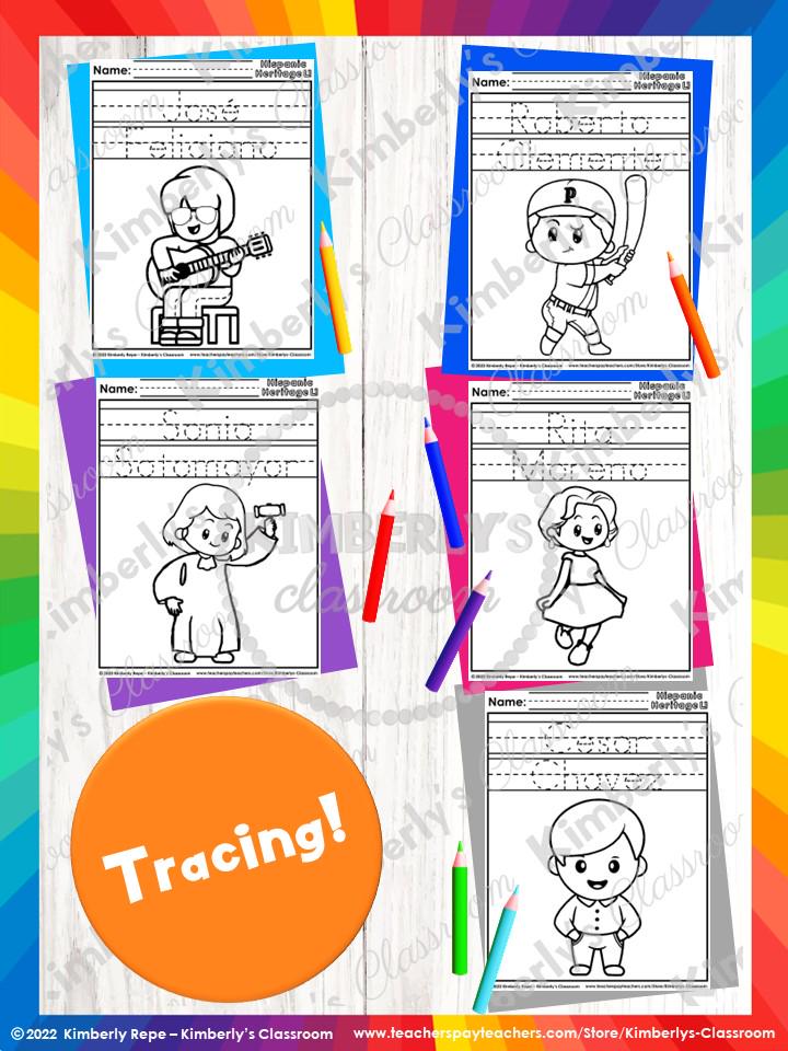 Hispanic Heritage Coloring Pages & Writing Activities About Historical ...