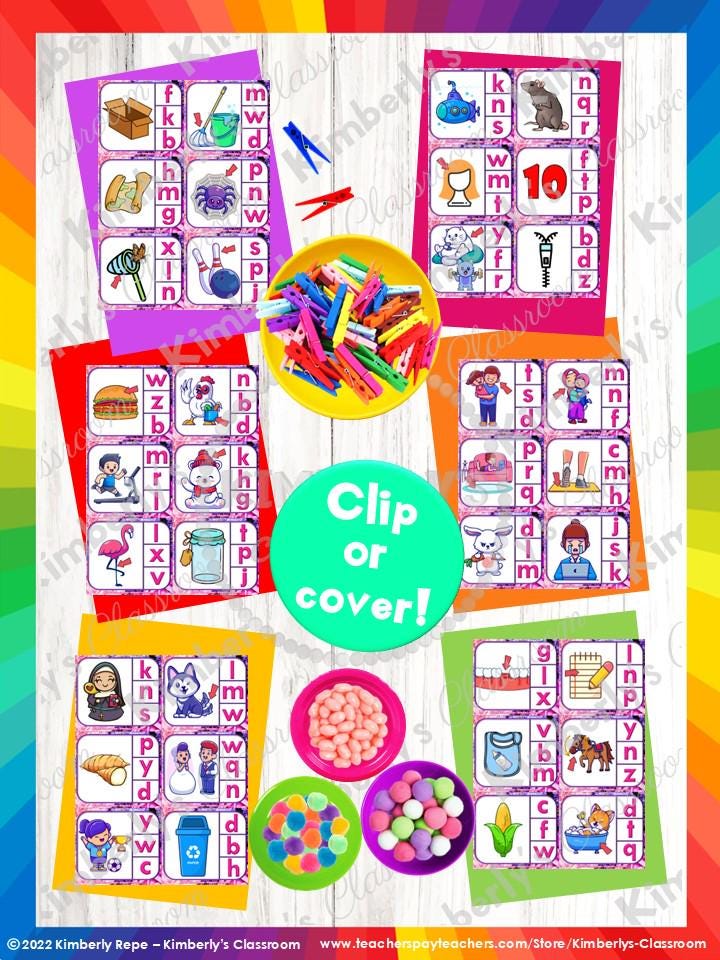 Spring CVC Beginning Letter Sounds - Clip Cards, Flashcards, & Play ...