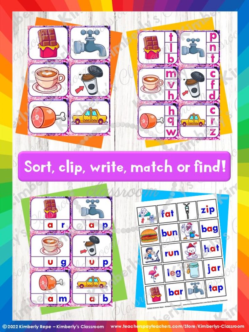 Spring CVC Beginning Letter Sounds - Clip Cards, Flashcards, & Play ...