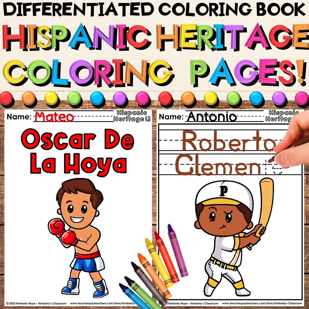 Hispanic Heritage Coloring Pages & Writing Activities About Historical ...