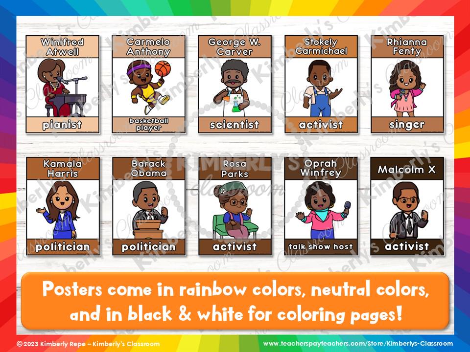 Black History Month Leaders Posters and Coloring Pages With Facts and ...
