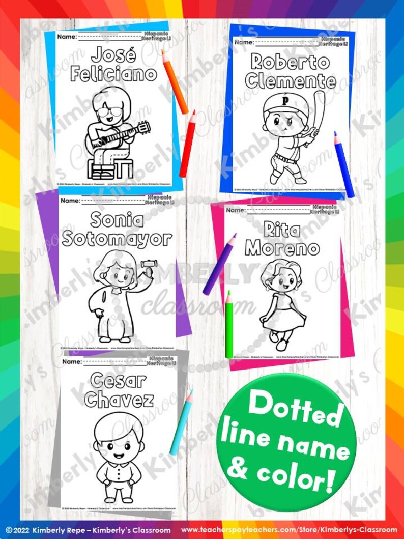 Hispanic Heritage Coloring Pages & Writing Activities About Historical ...
