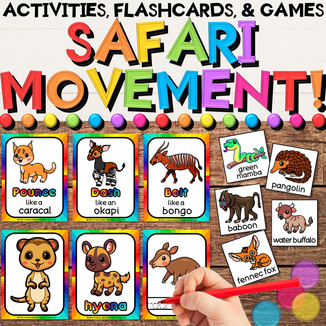 Safari and Zoo Animals Movement Cards for Brain Breaks, Self-regulation ...