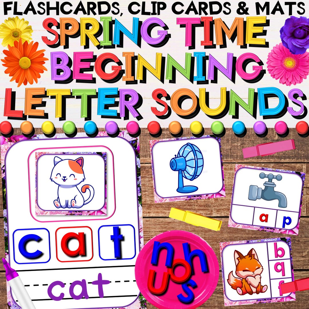 Spring CVC Beginning Letter Sounds - Clip Cards, Flashcards, & Play ...