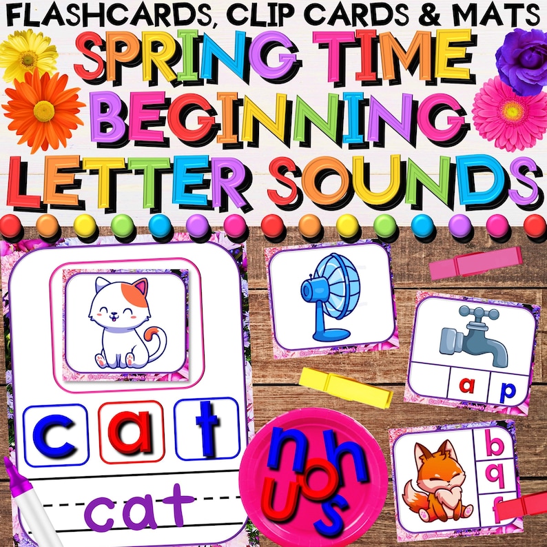 Spring CVC Beginning Letter Sounds - Clip Cards, Flashcards, & Play ...