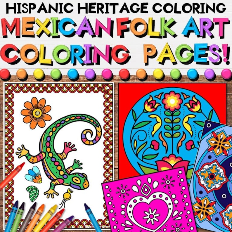 Mexican Folk Art Coloring Crafts for Hispanic Heritage Month, Day of ...