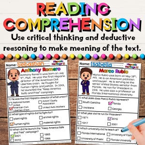 Hispanic Heritage Reading Comprehension Social Studies & Literacy ...