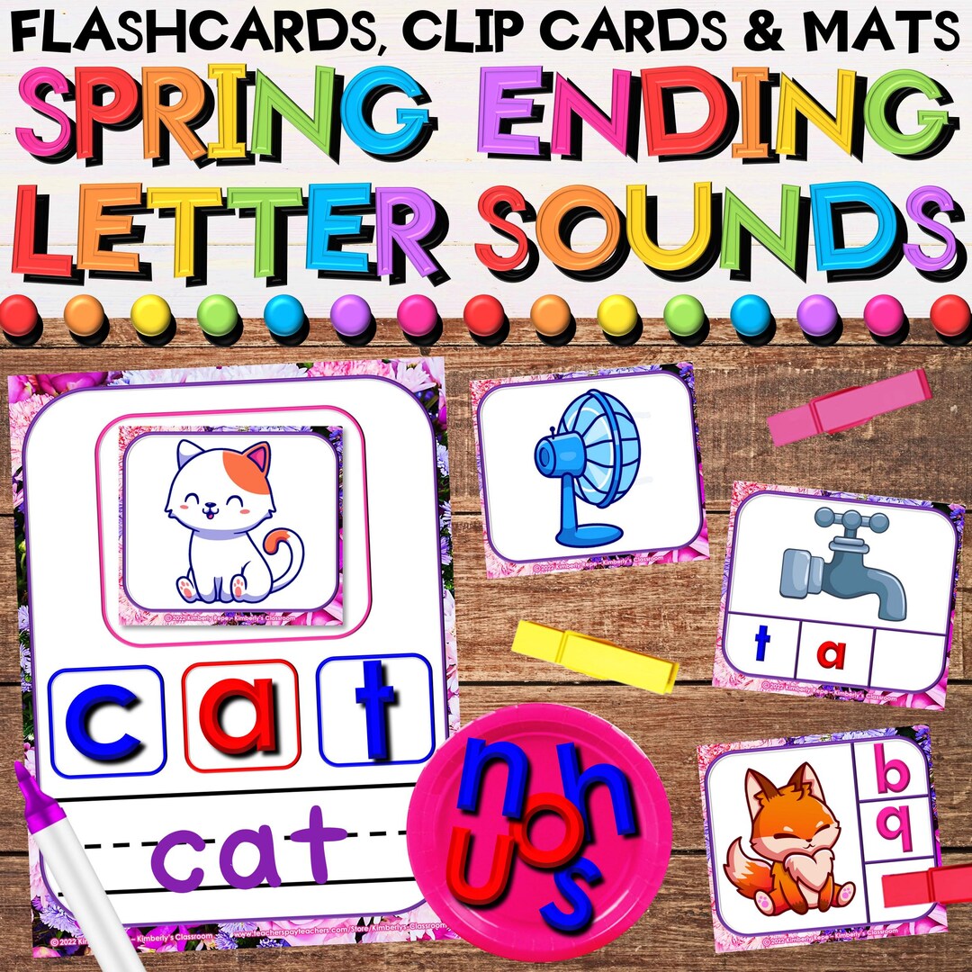 Spring CVC Ending Letter Sounds - Clip Cards, Flashcards, & Play ...