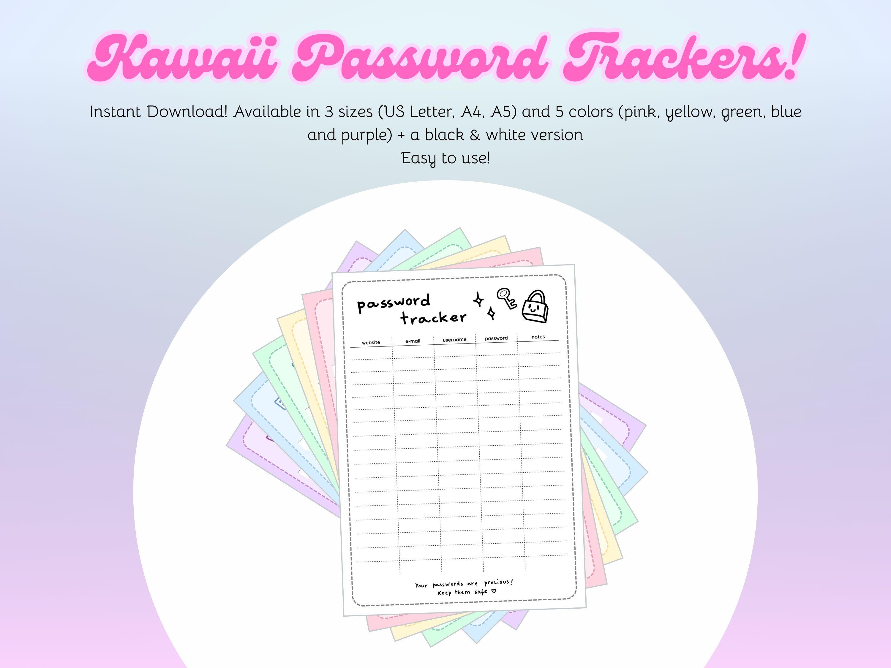 Kawaii Password Login Tracker, Printable Cute Password Log, Digital Password Organizer ...
