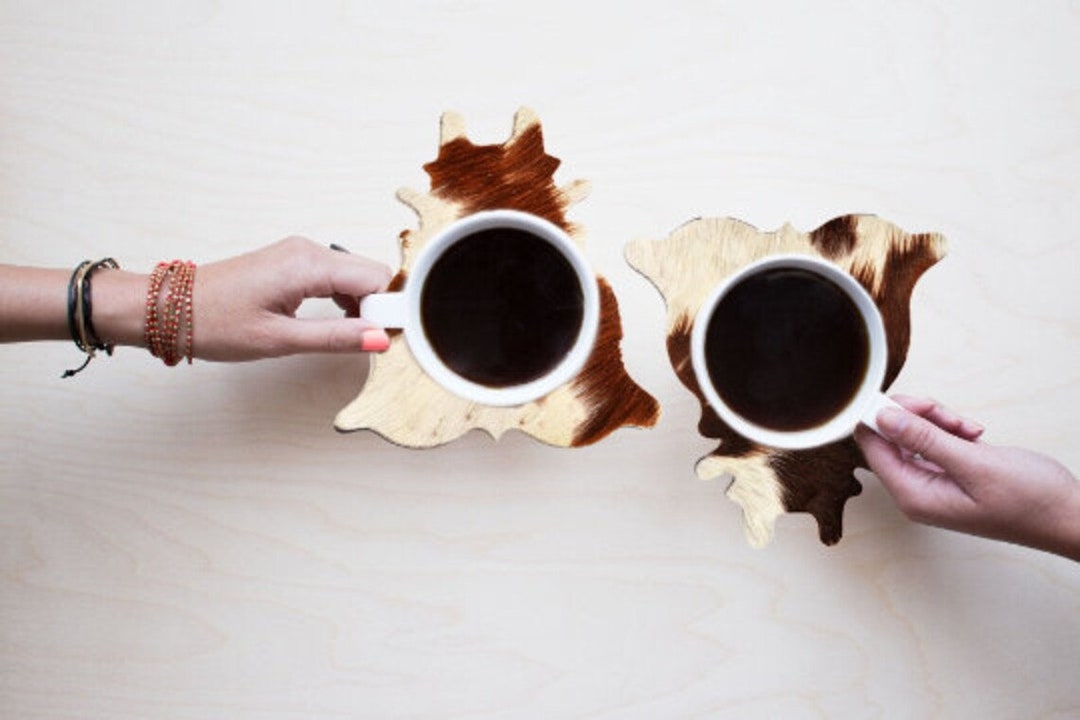 Handcrafted Real Cowhide Leather Coaster Set / Cowhide Coaster Set ...