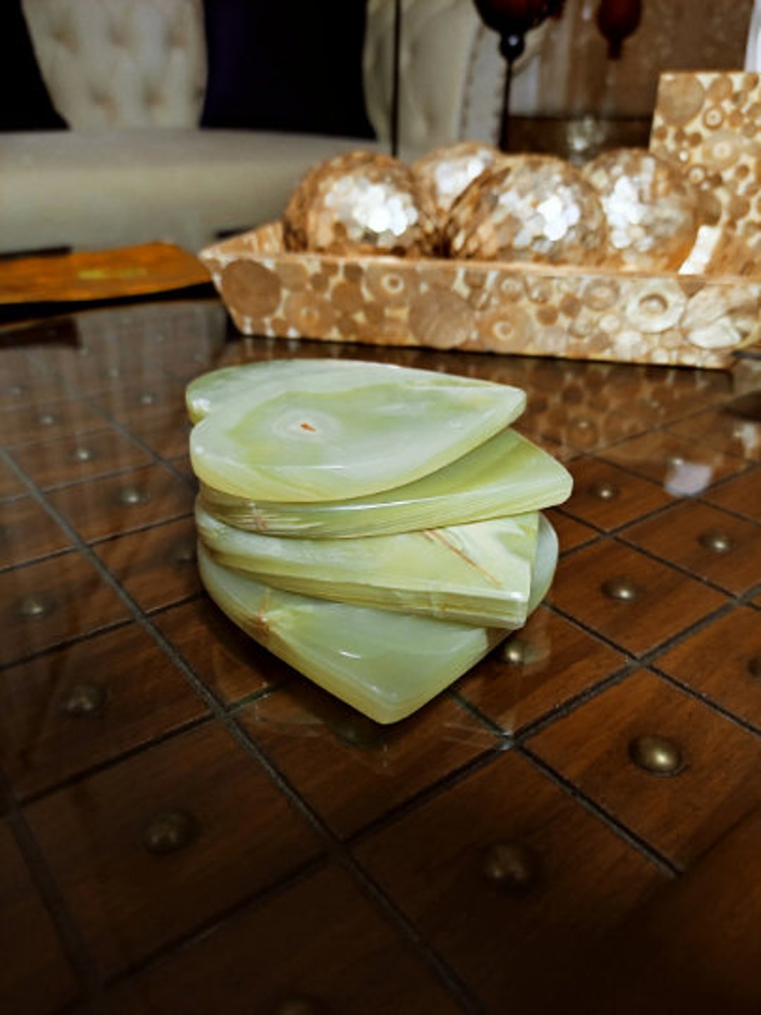 Green Onyx Marble Coaster Set, Green Onyx Marble Heart Shaped Coasters ...