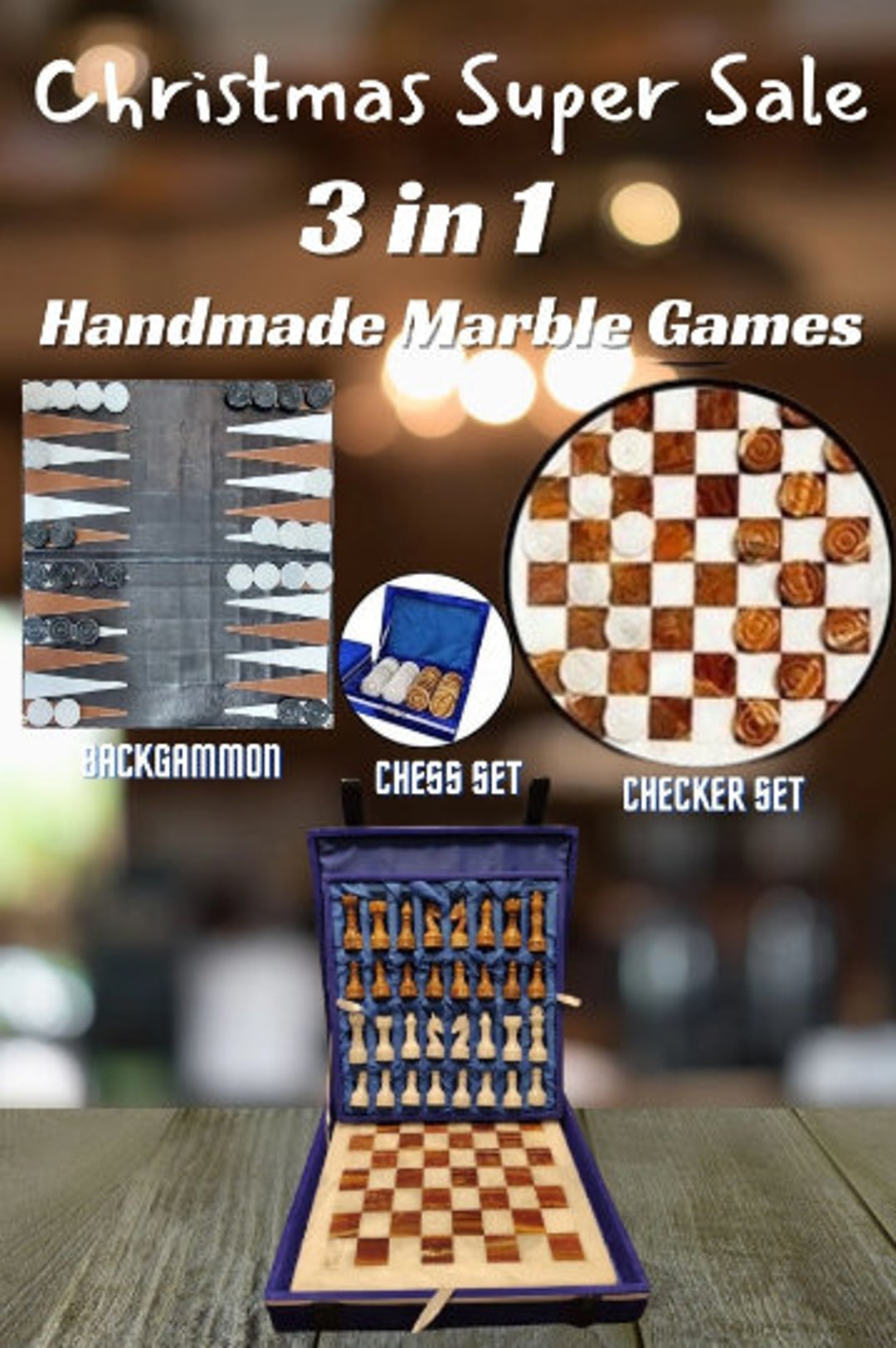 Vintage Queen's Gambit Handmade Marble Chess Set Indoor Adult Checker ...