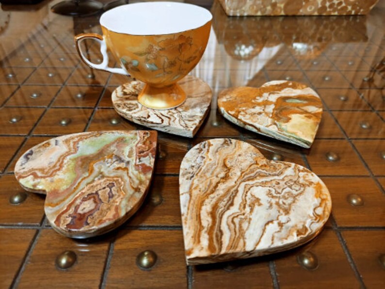 Green Onyx Marble Coaster Set, Green Onyx Marble Heart Shaped Coasters ...