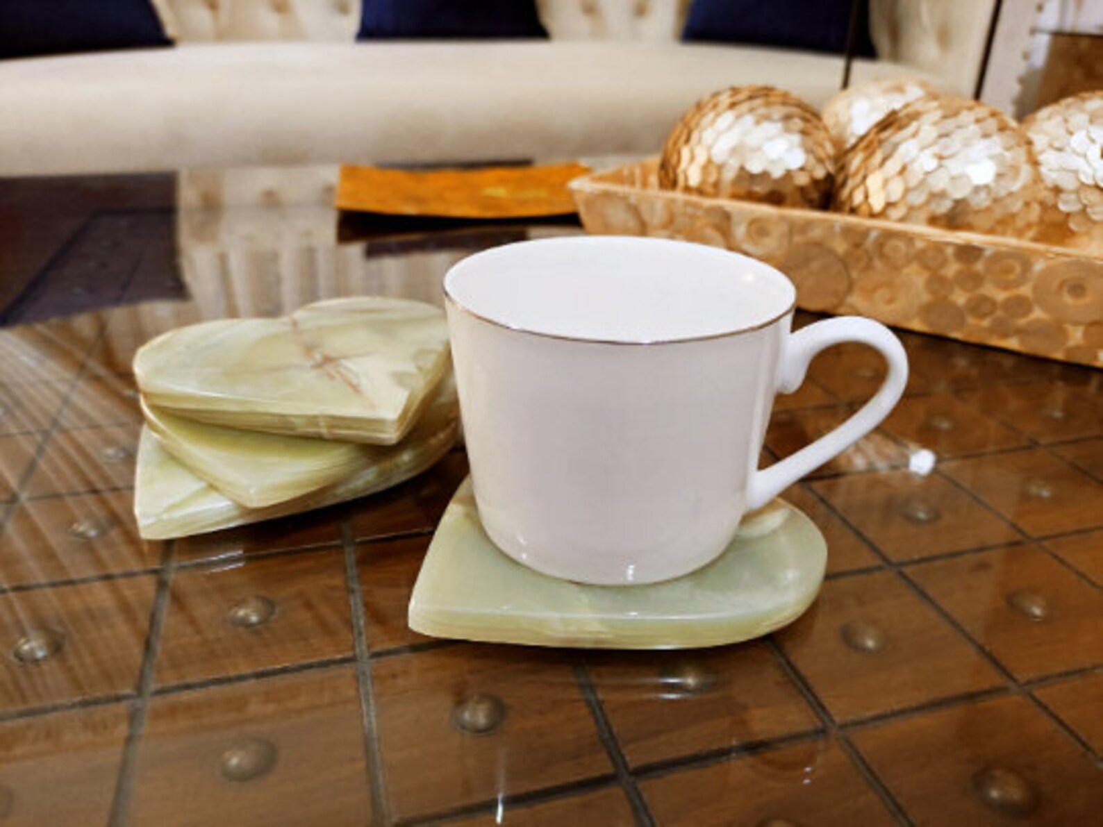 Green Onyx Marble Coaster Set, Green Onyx Marble Heart Shaped Coasters ...