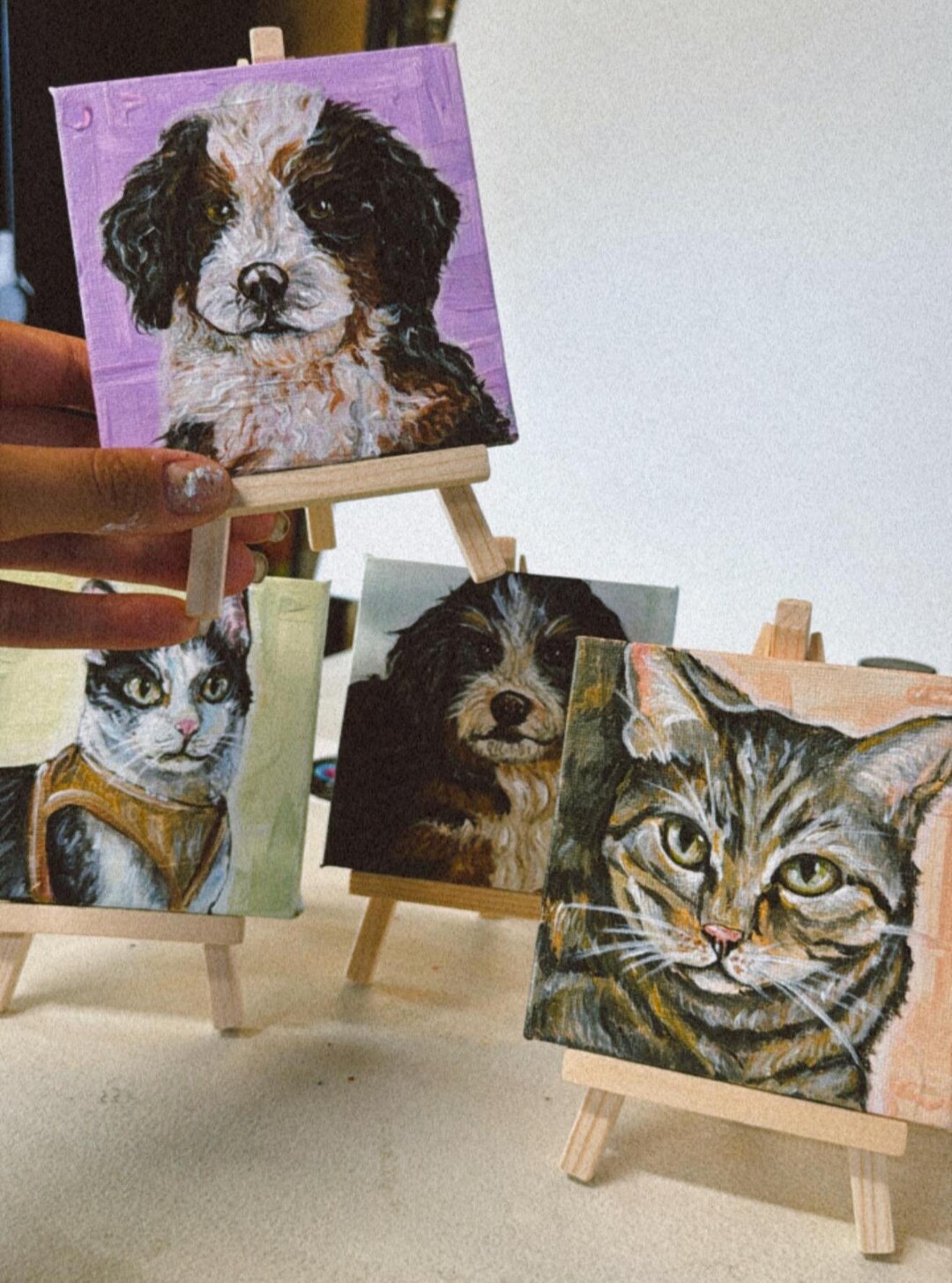 Hand Painted CUSTOM PET PORTRAITS 4x4" Free Mini Easel - Etsy