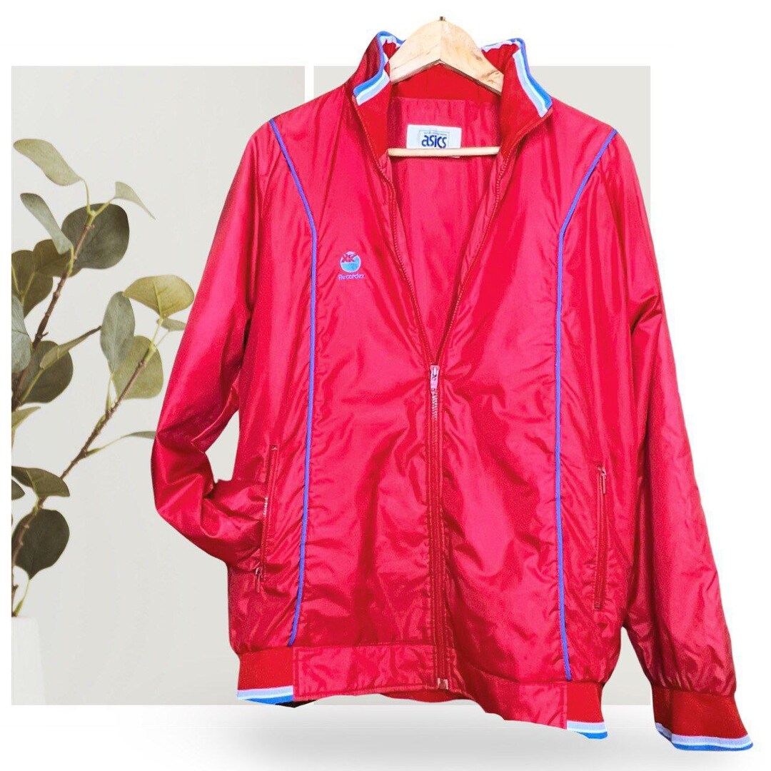 Asics Men's Sport Red Jacket Japanese Vintage 90s Waterproof Spring ...