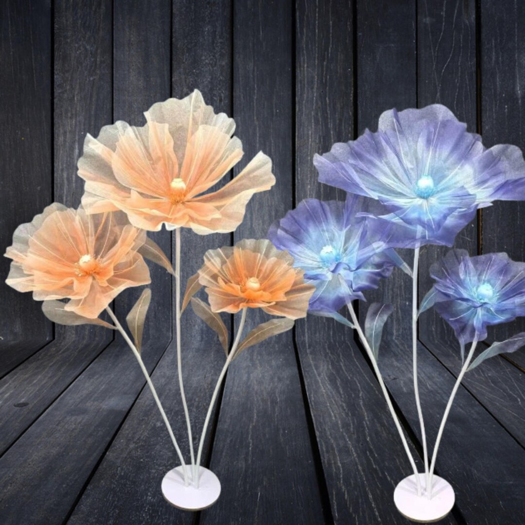 Giant Poppy Flower 3 Pieces With Stand Artificial Gauze Flowers for ...