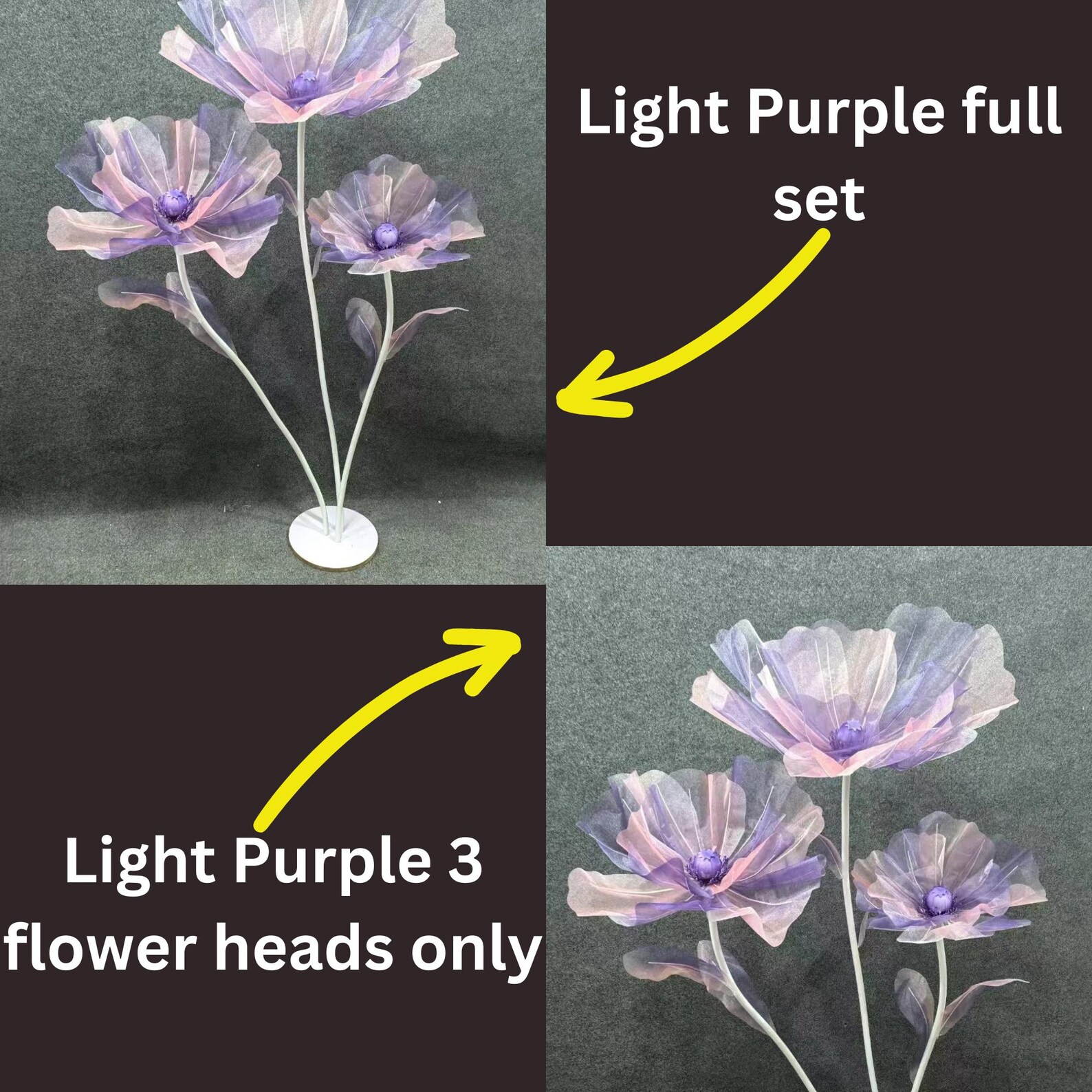 Giant Poppy Flower 3 Pieces With Stand Artificial Gauze Flowers for ...