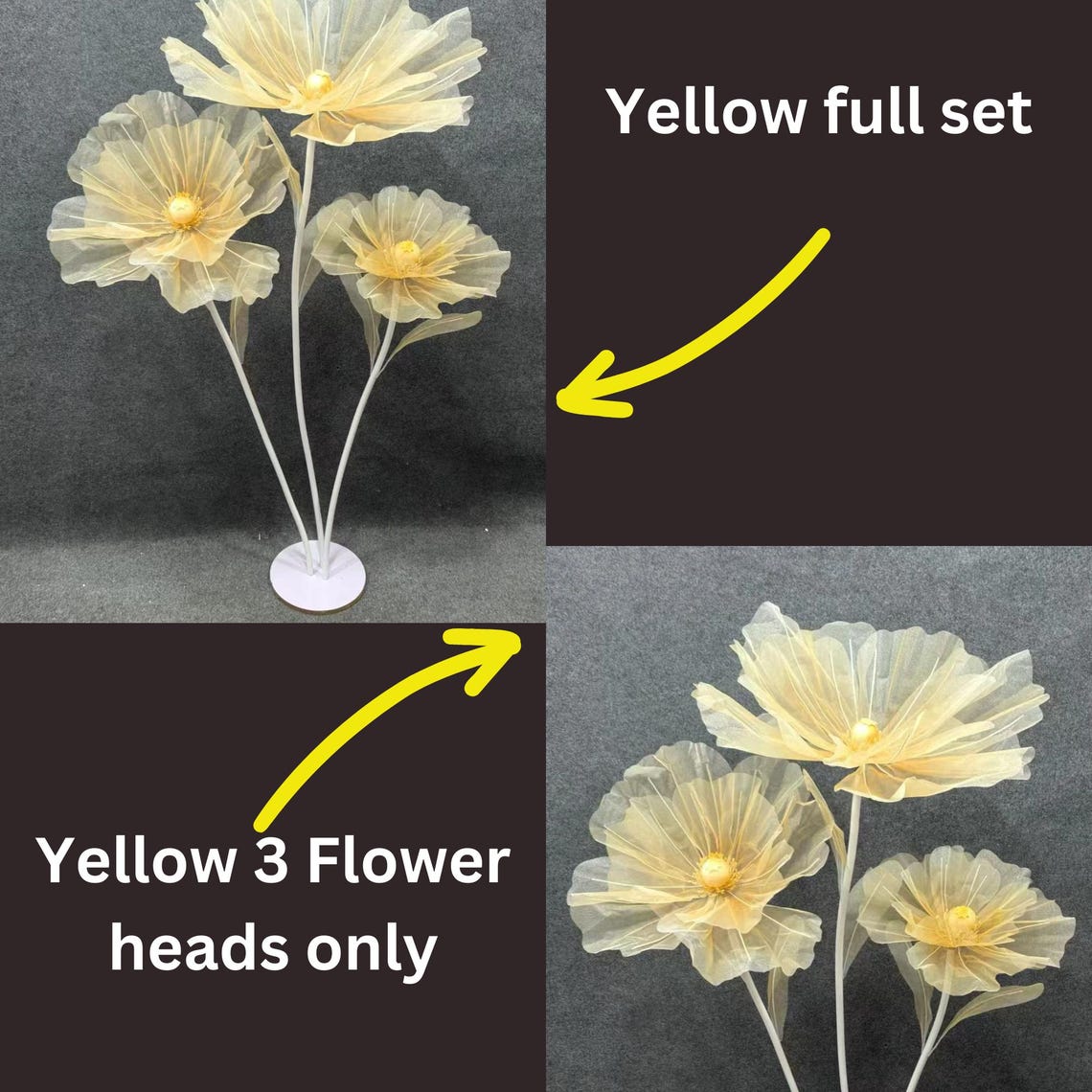 Giant Poppy Flower 3 Pieces With Stand Artificial Gauze Flowers for ...