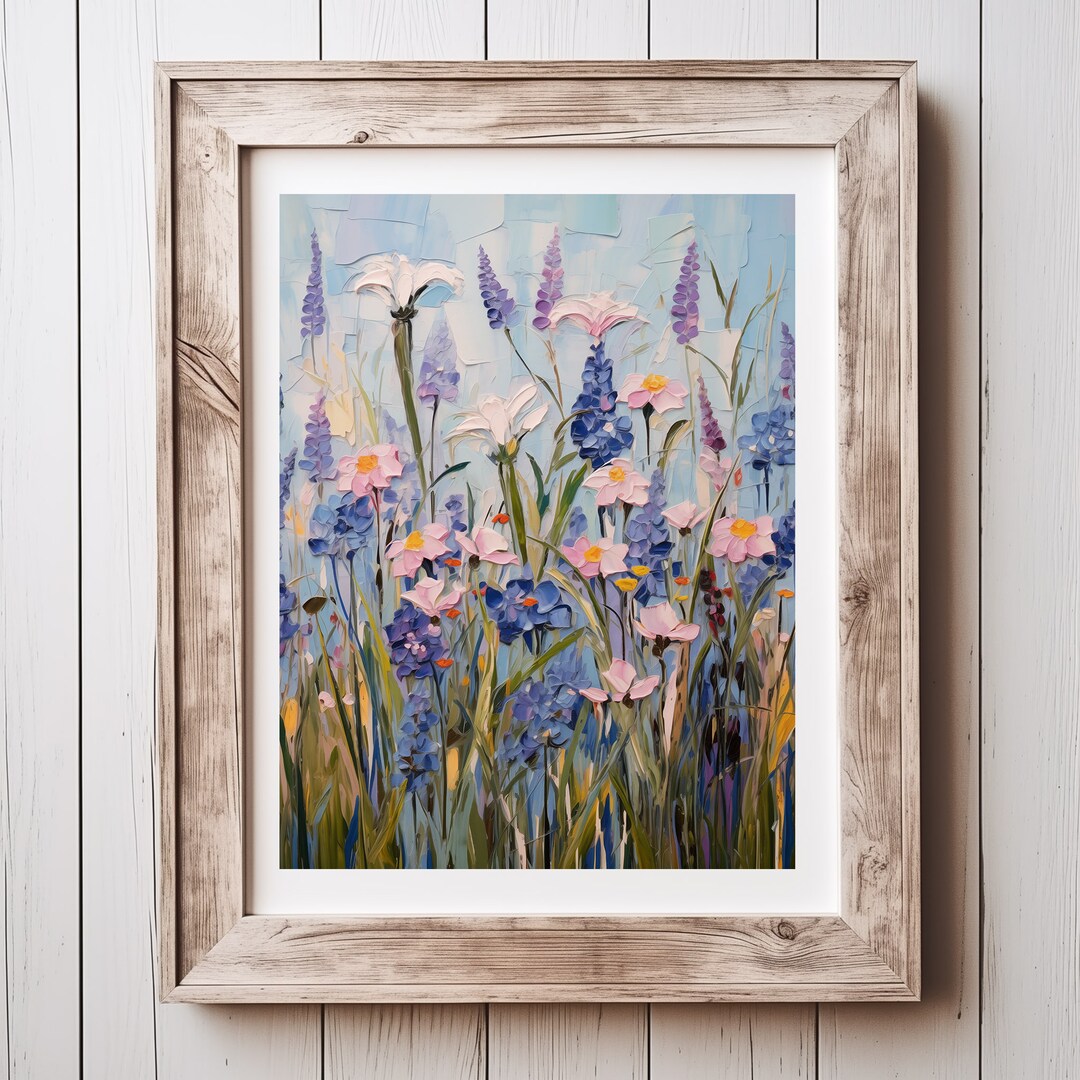 Blue and Purple Spring Flowers Printable Art Digital Floral Wall Decor ...