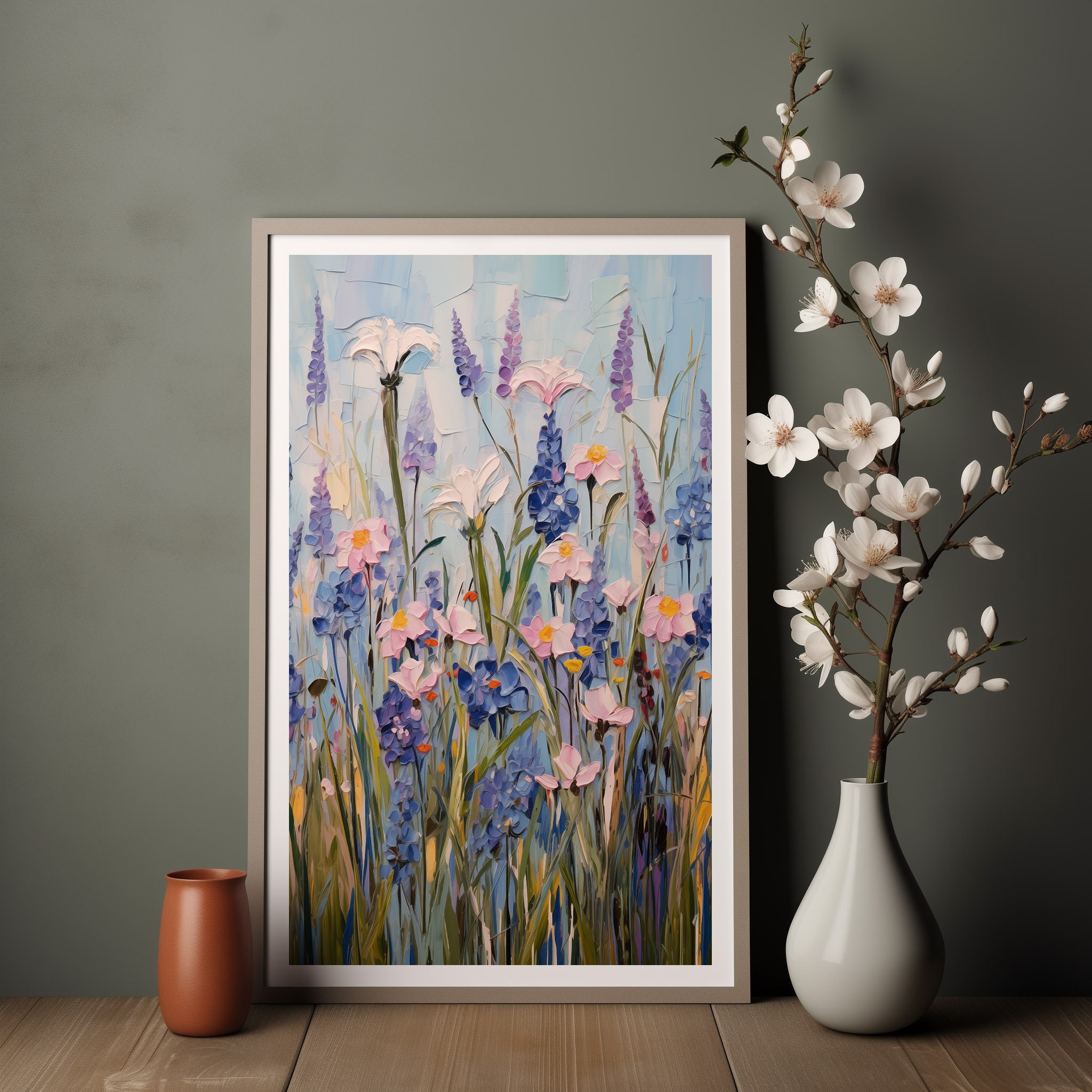Blue and Purple Spring Flowers Printable Art Digital Floral Wall Decor ...