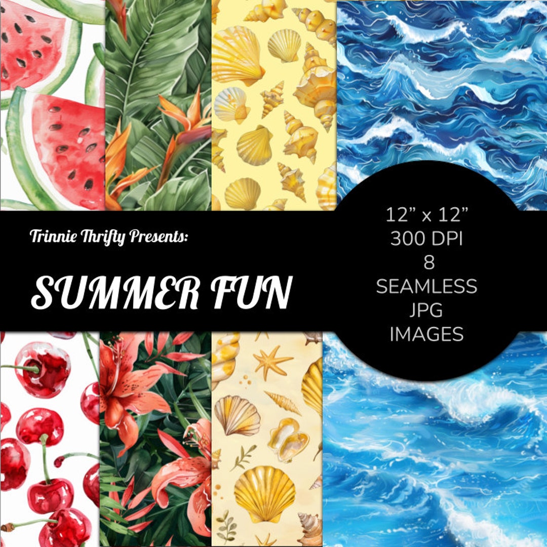 Seamless Summer Fun Digital Paper | Seamless Pattern | Ocean Waves ...