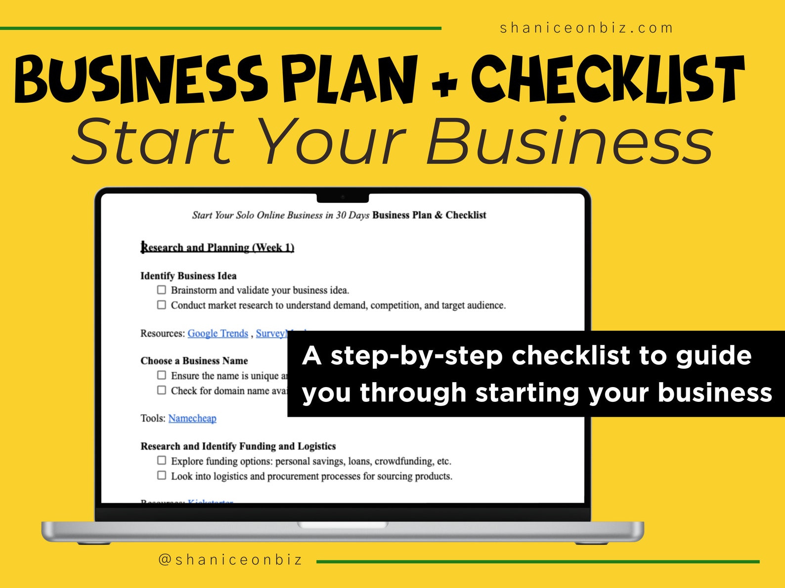 Business Start up Checklist & Lean Business Plan Template, Editable ...