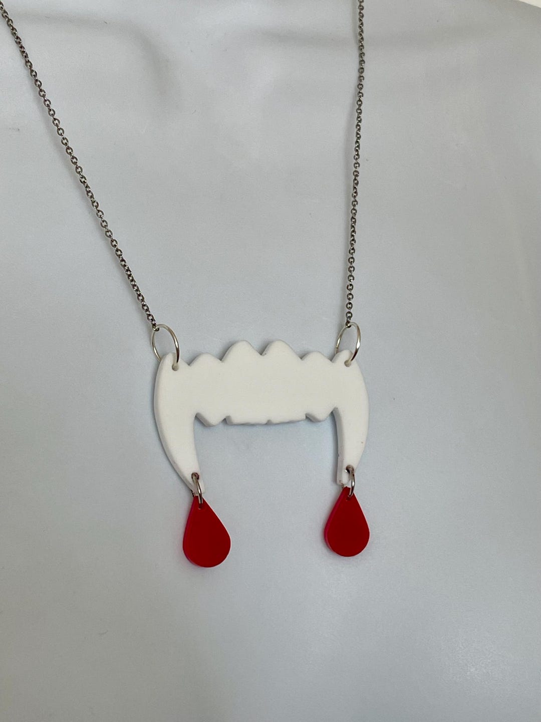 Vampire Teeth Blood Drip Necklace Halloween Jewellery Party - Etsy