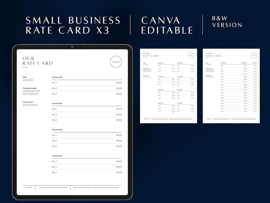 Small Business Rate Card X3: Service Fees | Canva Editable 3-page ...