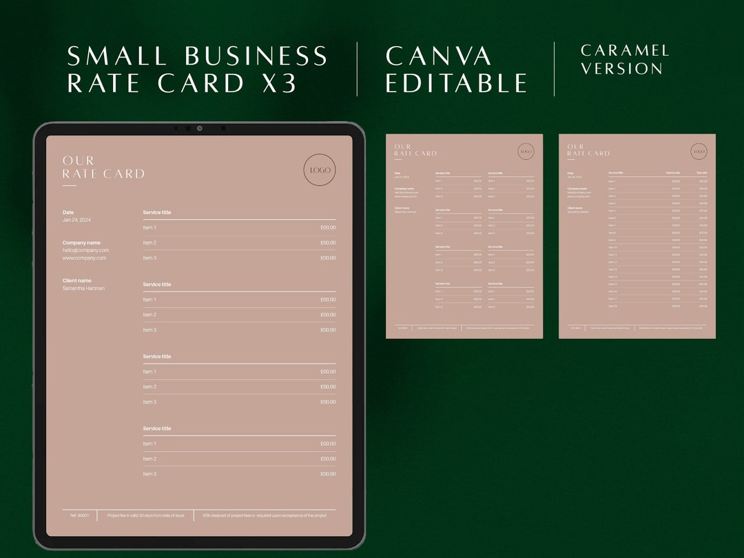 Small Business Rate Card X3: Service Fees | Canva Editable 3-page ...