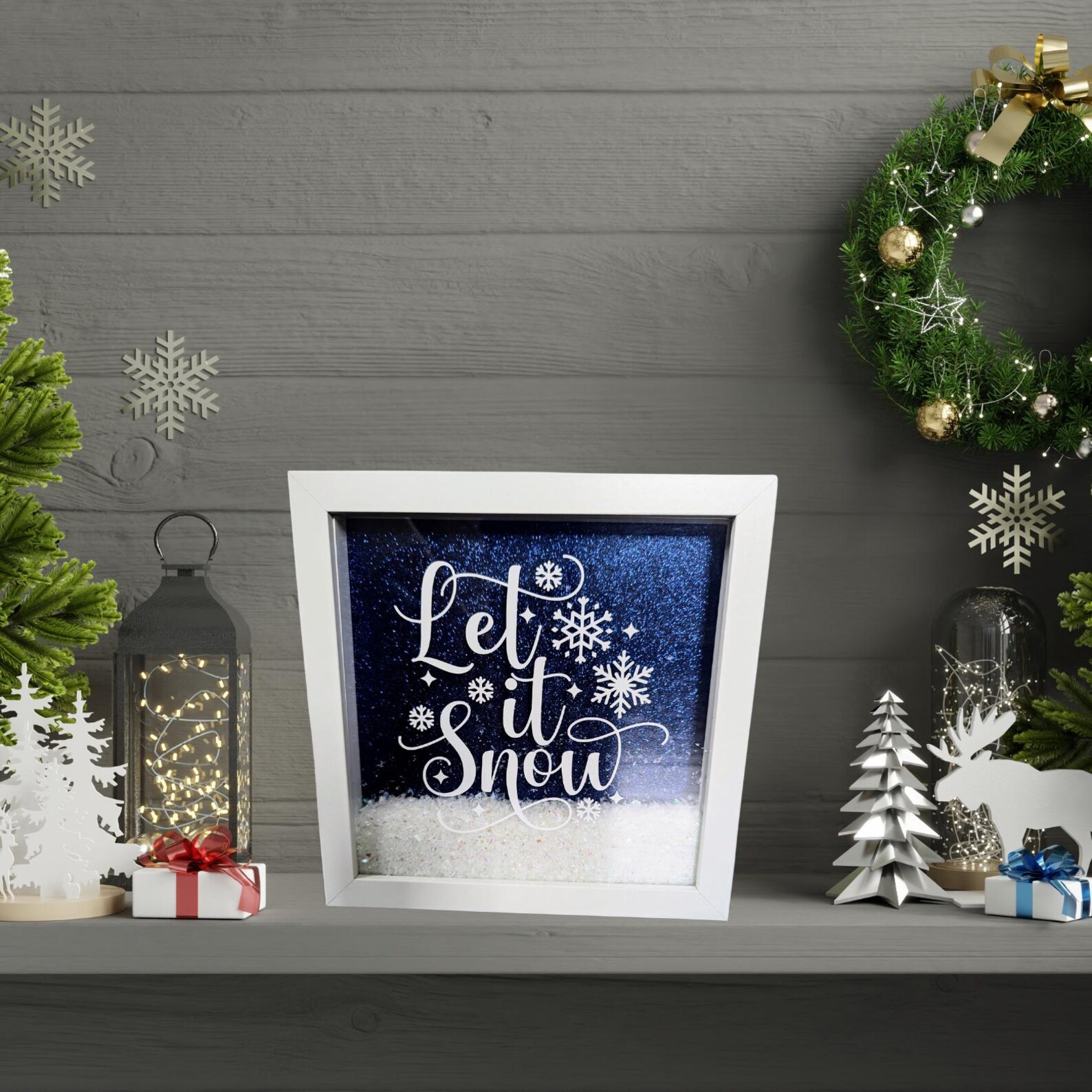Let It Snow Holiday Shadow Box 8 X 8 - Christmas Shadow Box - Holiday ...