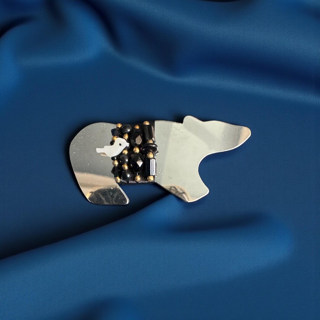 Vintage Liztech Polar Bear Brooch With a MOP Bird. - Etsy