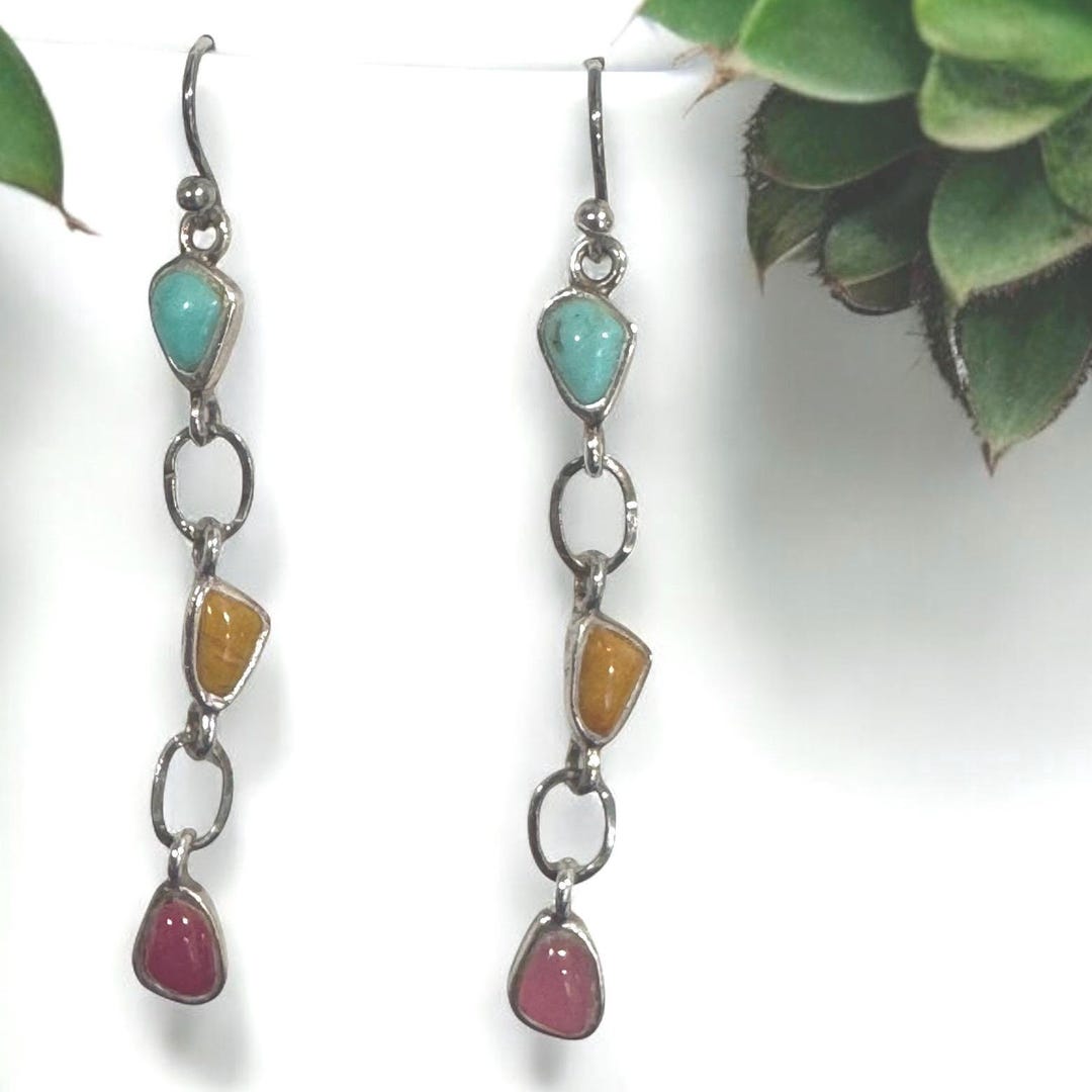 925 Silver Barse Dangle Drop Multi Stone Earrings. - Etsy