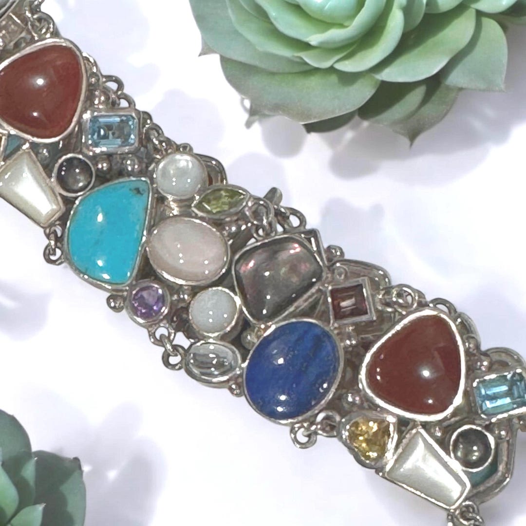 Sterling Multi Semi Precious Stone Bracelet. - Etsy