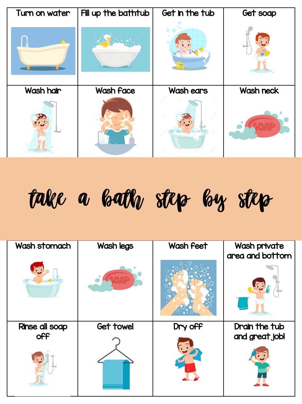 How To Take A Bath Step By Step Visual Etsy
